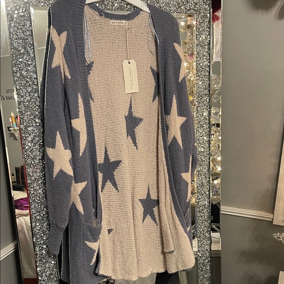 moon & madison | Sweaters | Moon Madison Starry Blue And Cream Cardigan ...